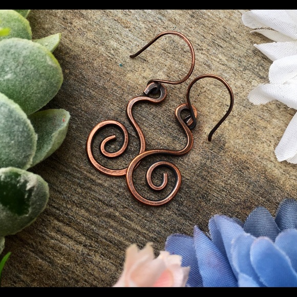 Hand Crafted | Jewelry | Copper Wire Swirl Spiral Hammered Earrings ...
